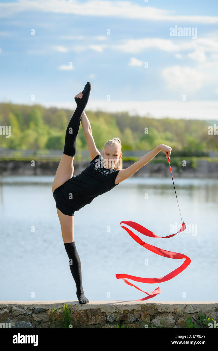 Teen Gymnast Doing Vertical Split Stock Photo - Alamy