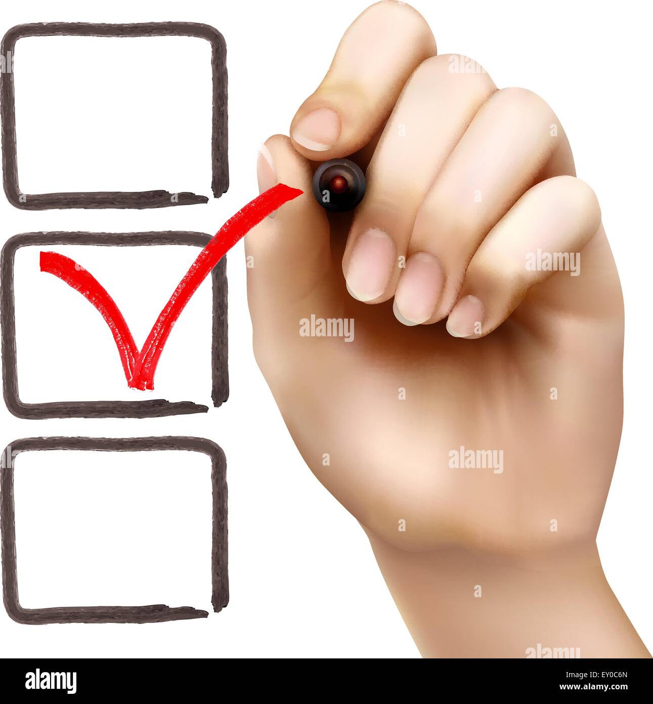 Hand with pen and check boxes. Vector illustration Stock Vector Image ...