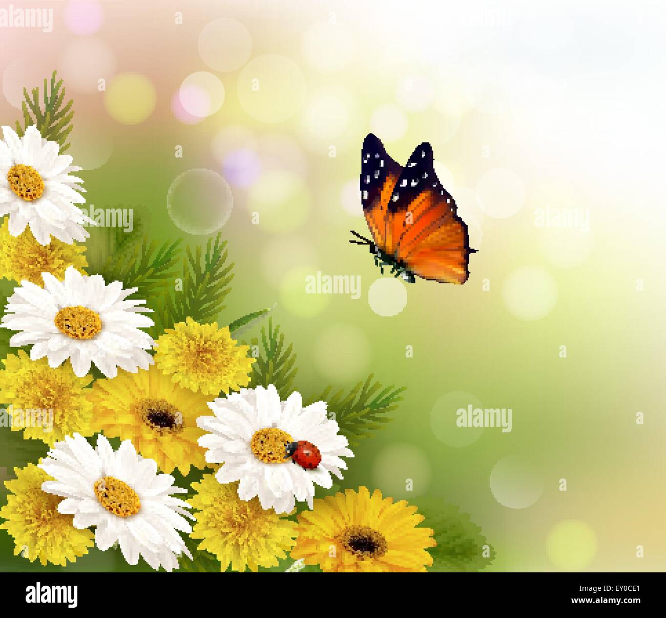 Spring background. Flowers and a butterfly. Vector Stock Vector Image ...
