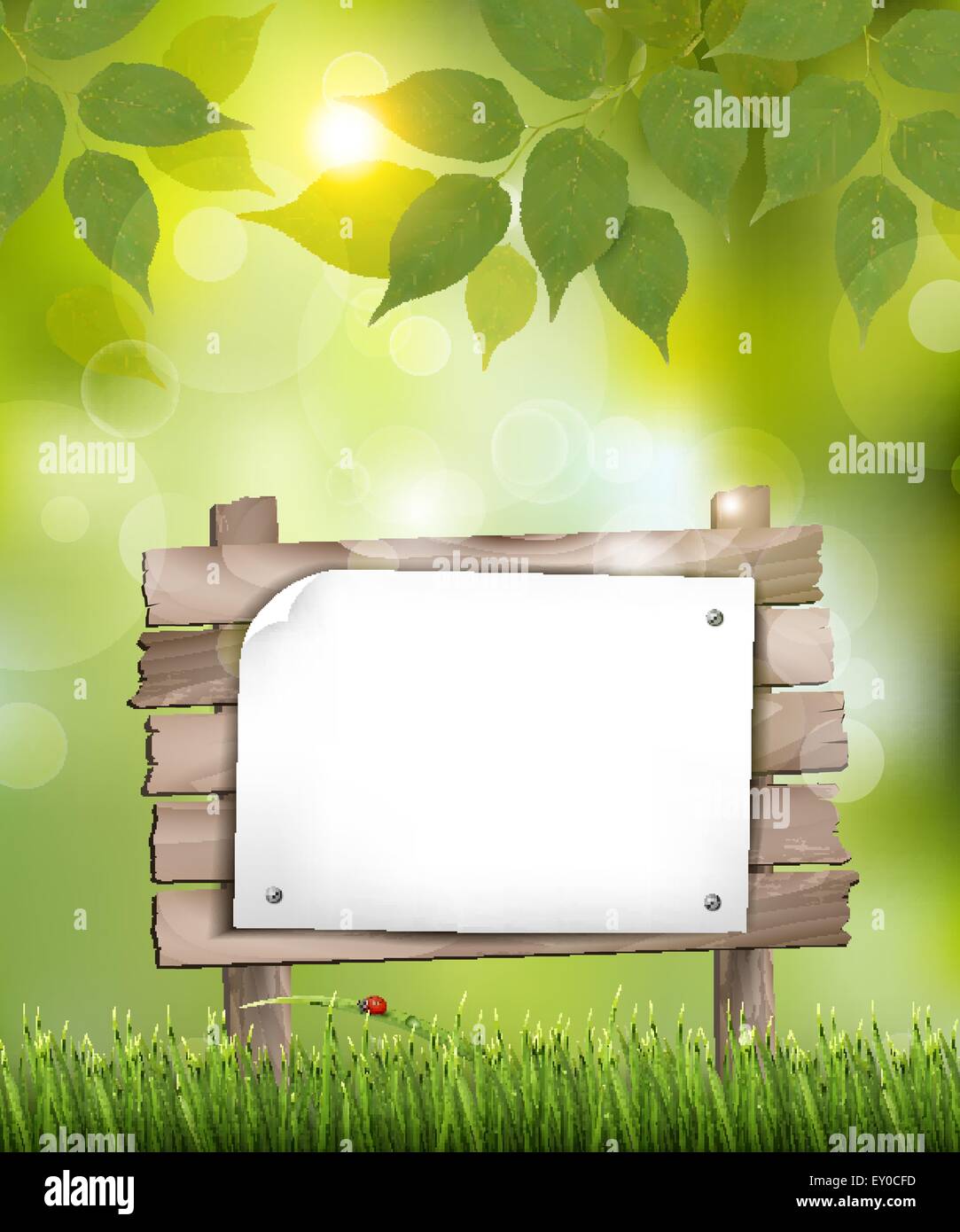 Natural background with leaves and a wooden sign. Vector Stock Vector ...