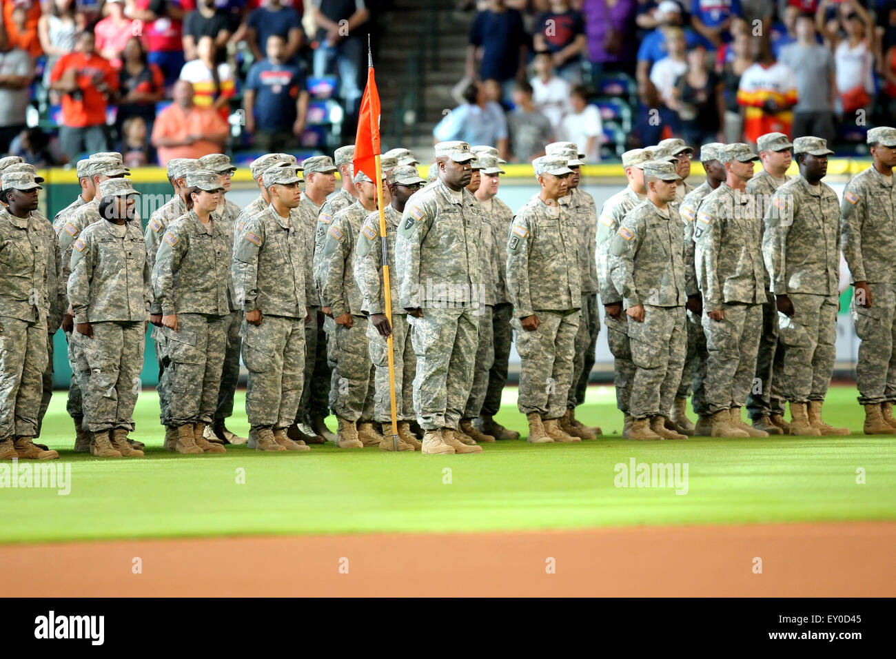 Houston, TX, USA. 18th July, 2015. Members of the 136th Army Maneuver ...