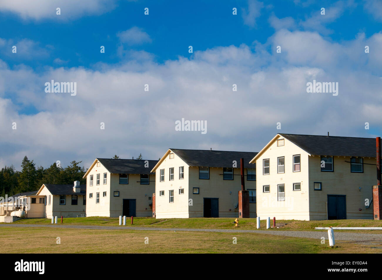 Fort buildings, Fort Flagler State Park, Washington Stock Photo - Alamy
