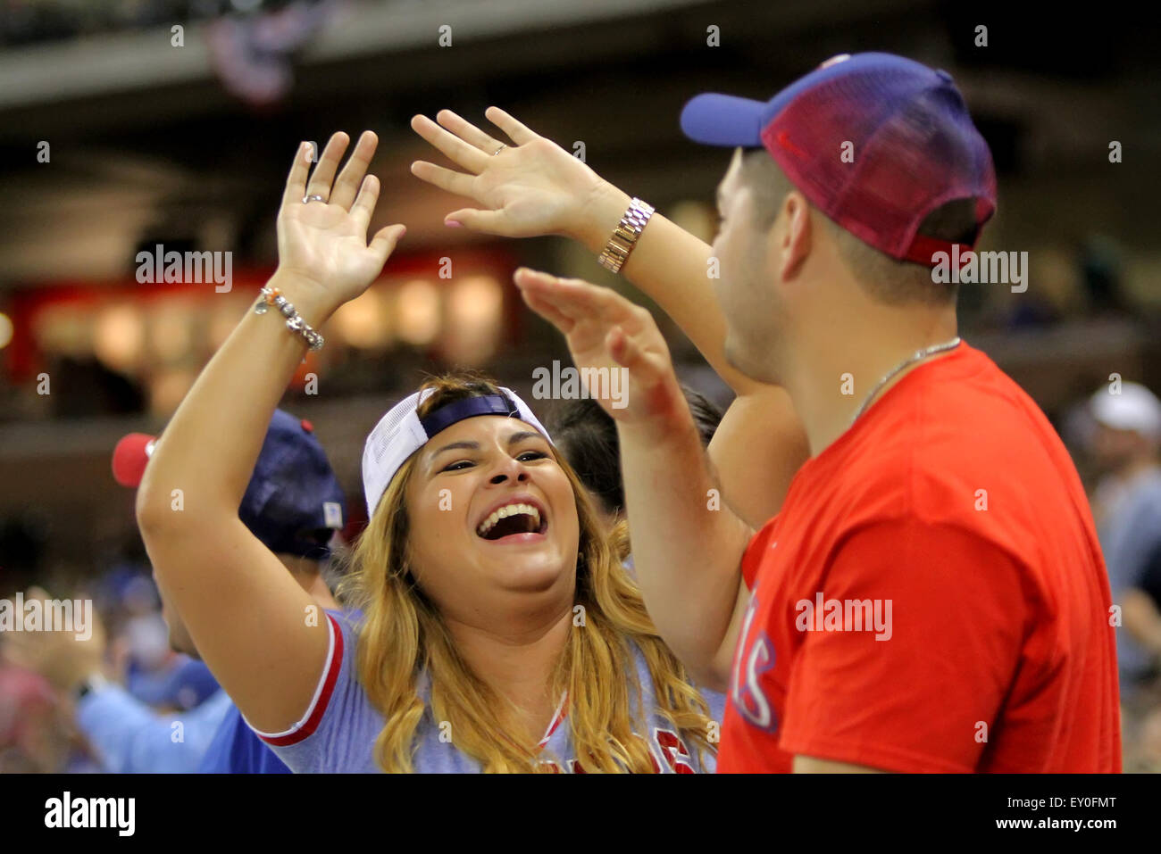 Houston, TX, USA. 18th July, 2015. Texas Rangers fans cheer on the ...