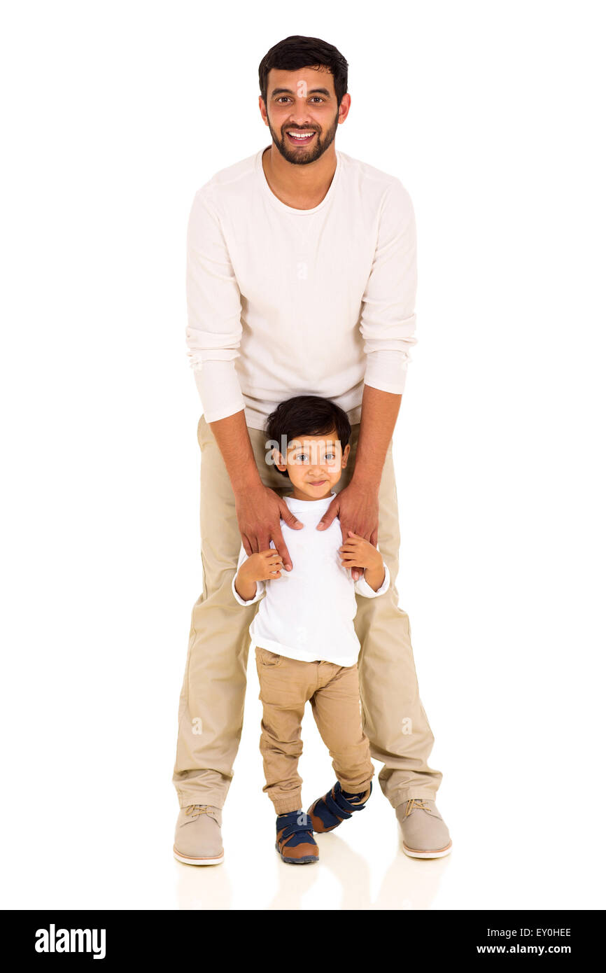 happy Indian father and little boy on white background Stock Photo - Alamy