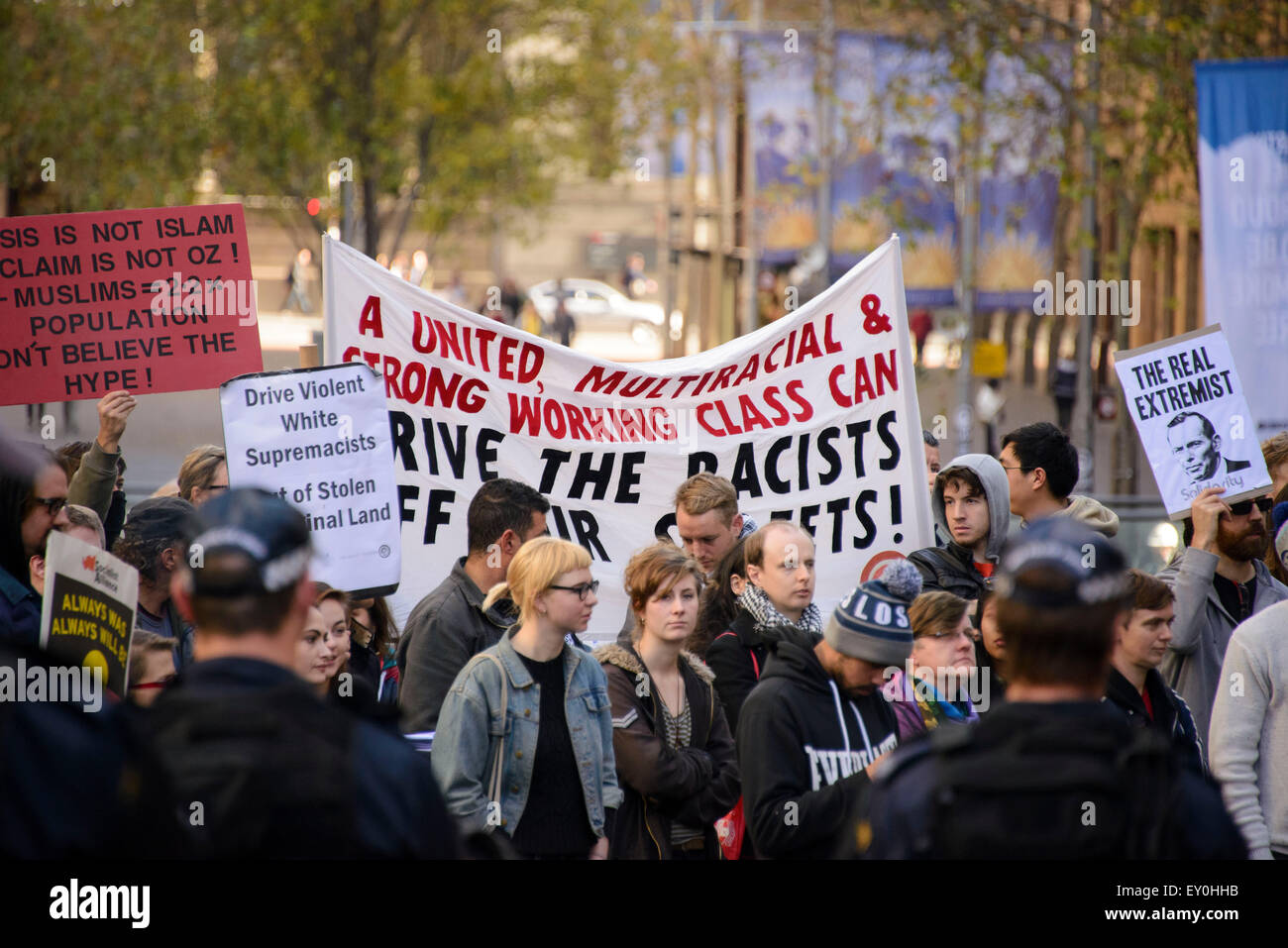 Sydney, Australia. 19th July, 2015. Activists from No Room For Racism ...
