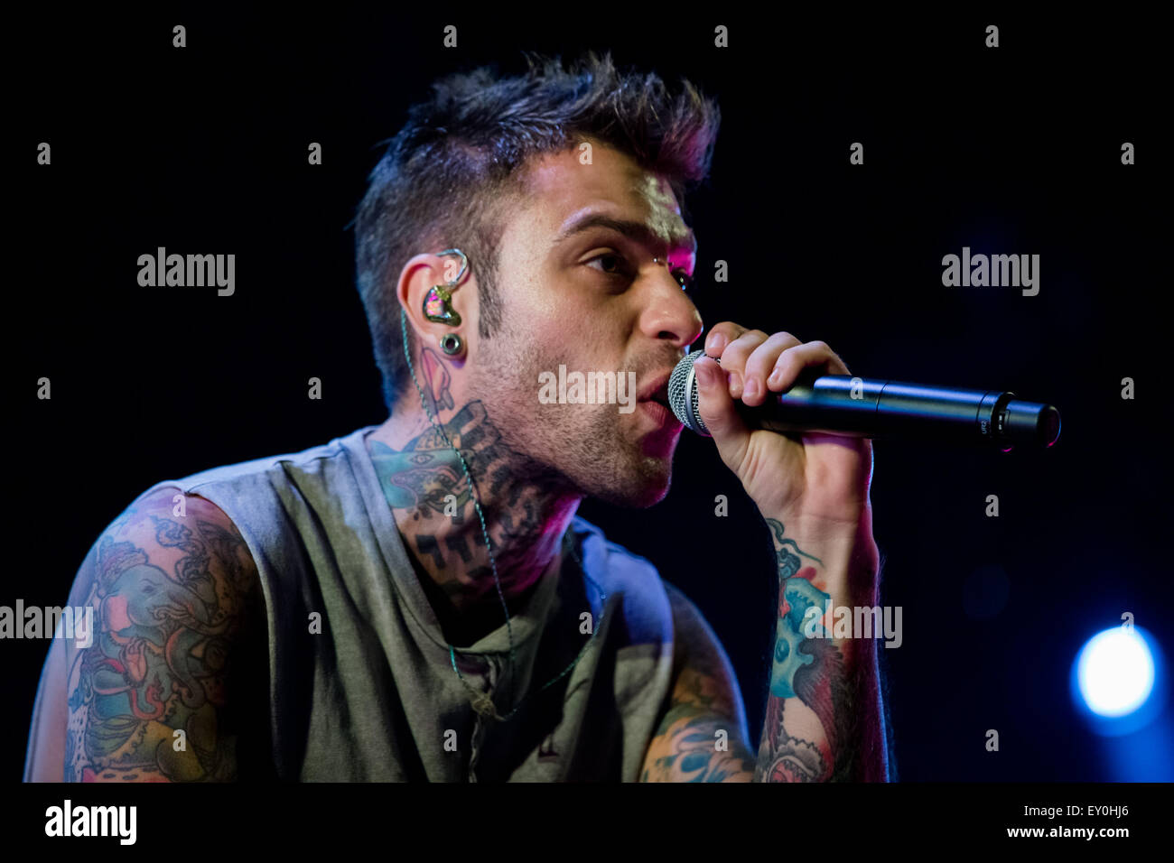 Turin, Italy. 18th July, 2015. Fedez performed live in a real show, on ...