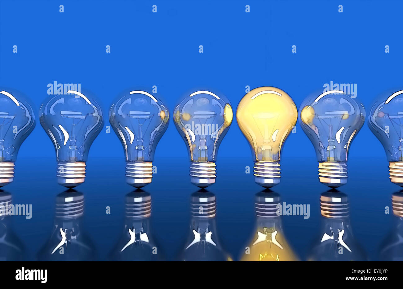 Line from seven lamps, one lamp shines on a blue background Stock Photo ...