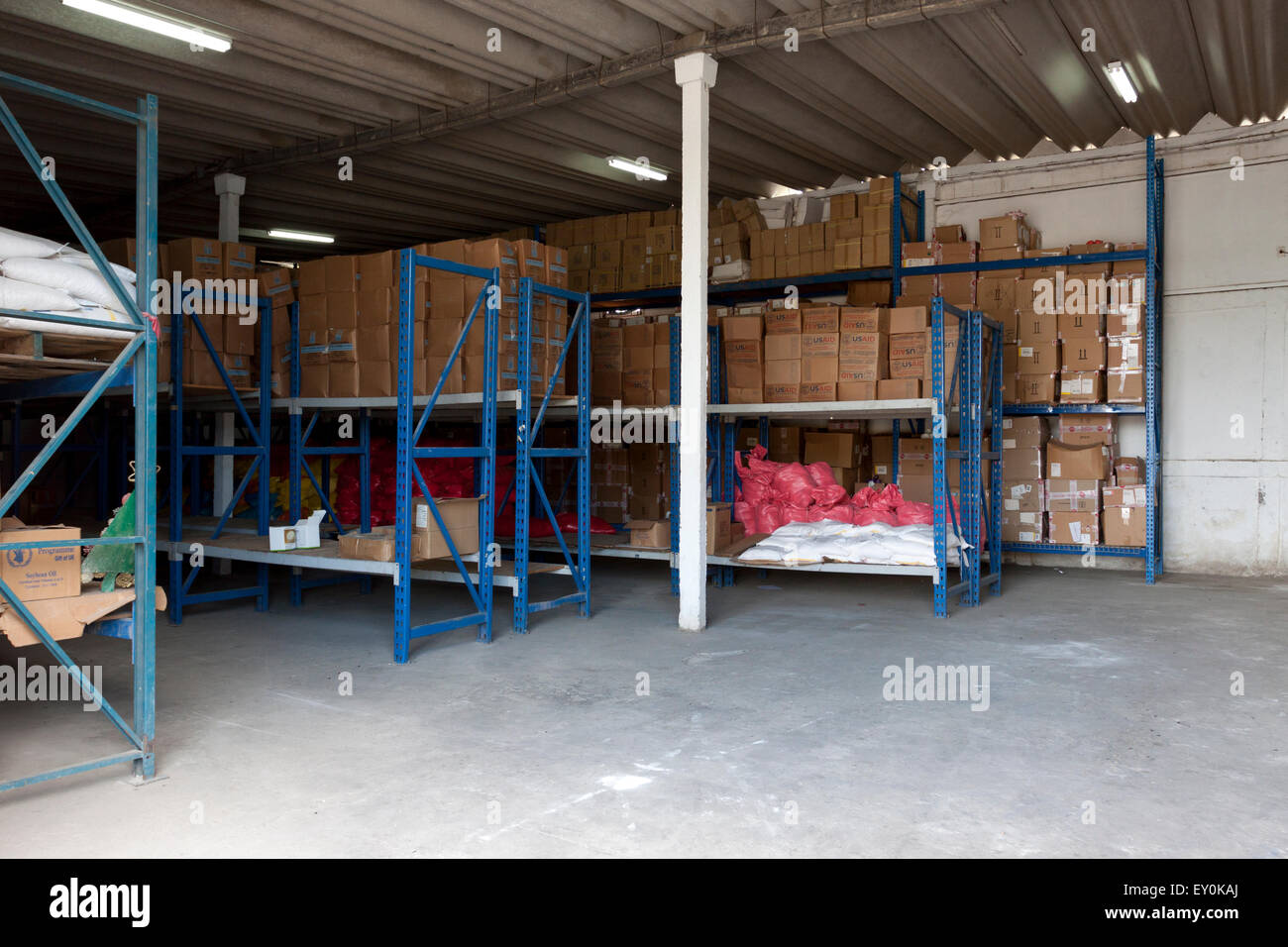 Warehouse with boxes of USAID stored Stock Photo - Alamy