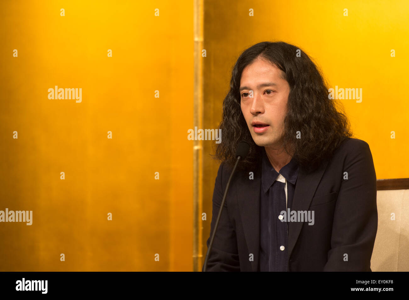 The 153rd Akutagawa Prize winner, Naoki Matayoshi attends the press ...