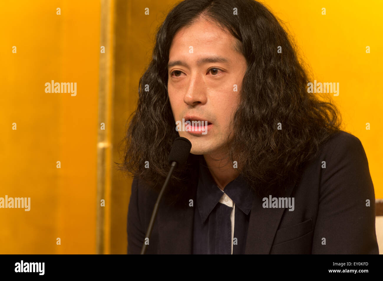 The 153rd Akutagawa Prize winner, Naoki Matayoshi attends the press ...