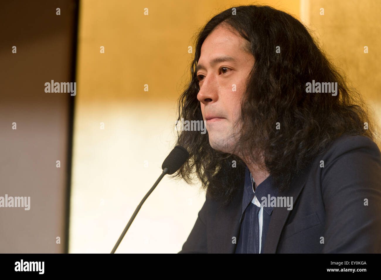 The 153rd Akutagawa Prize winner, Naoki Matayoshi attends the press ...