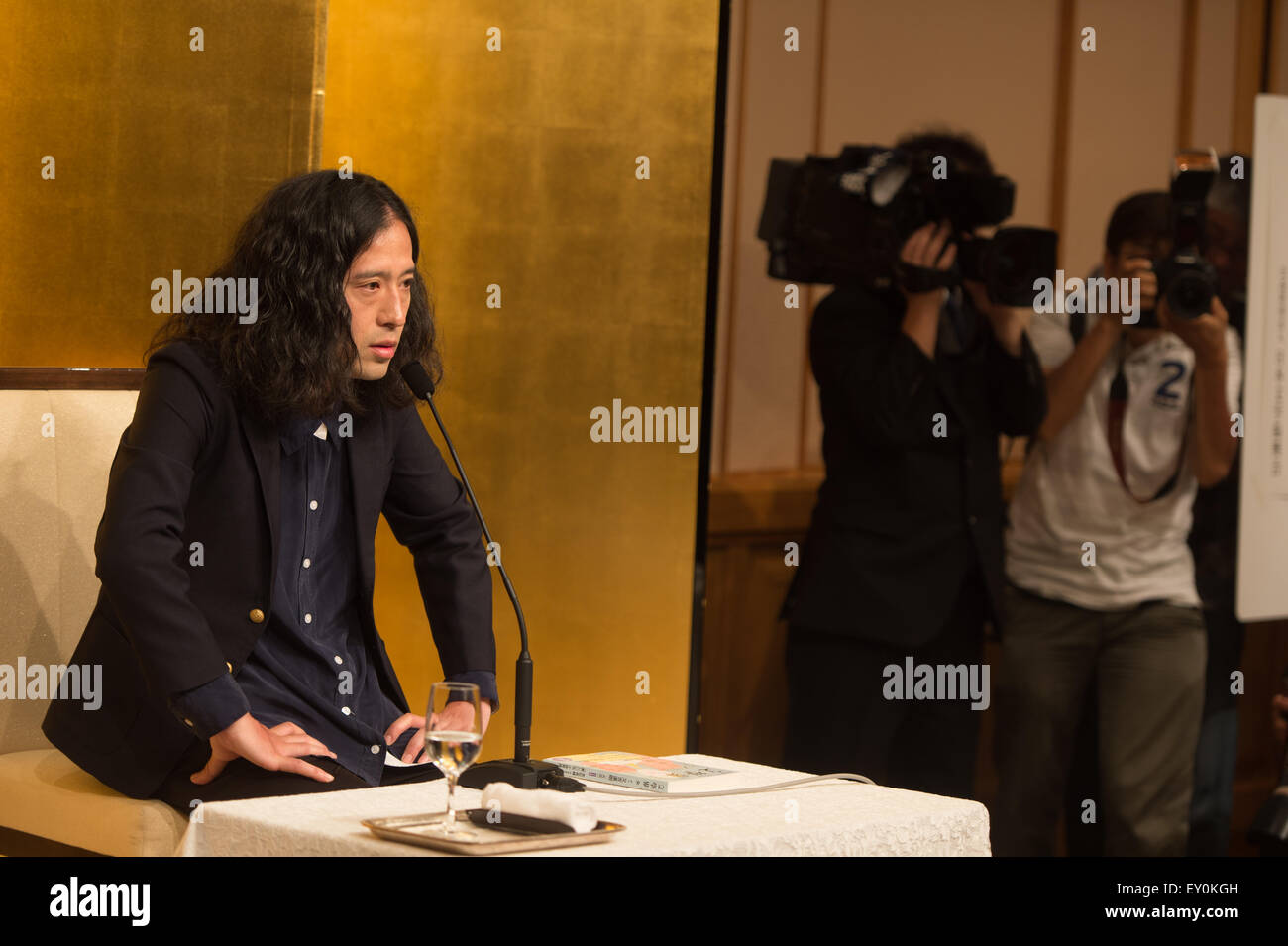 The 153rd Akutagawa Prize winner, Naoki Matayoshi attends the press ...