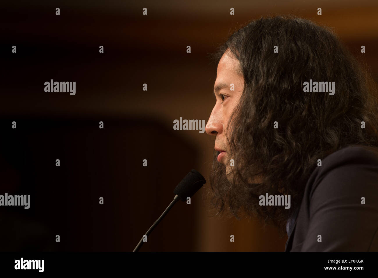 The 153rd Akutagawa Prize winner, Naoki Matayoshi attends the press ...