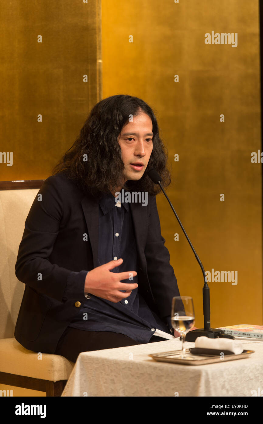 The 153rd Akutagawa Prize winner, Naoki Matayoshi attends the press ...
