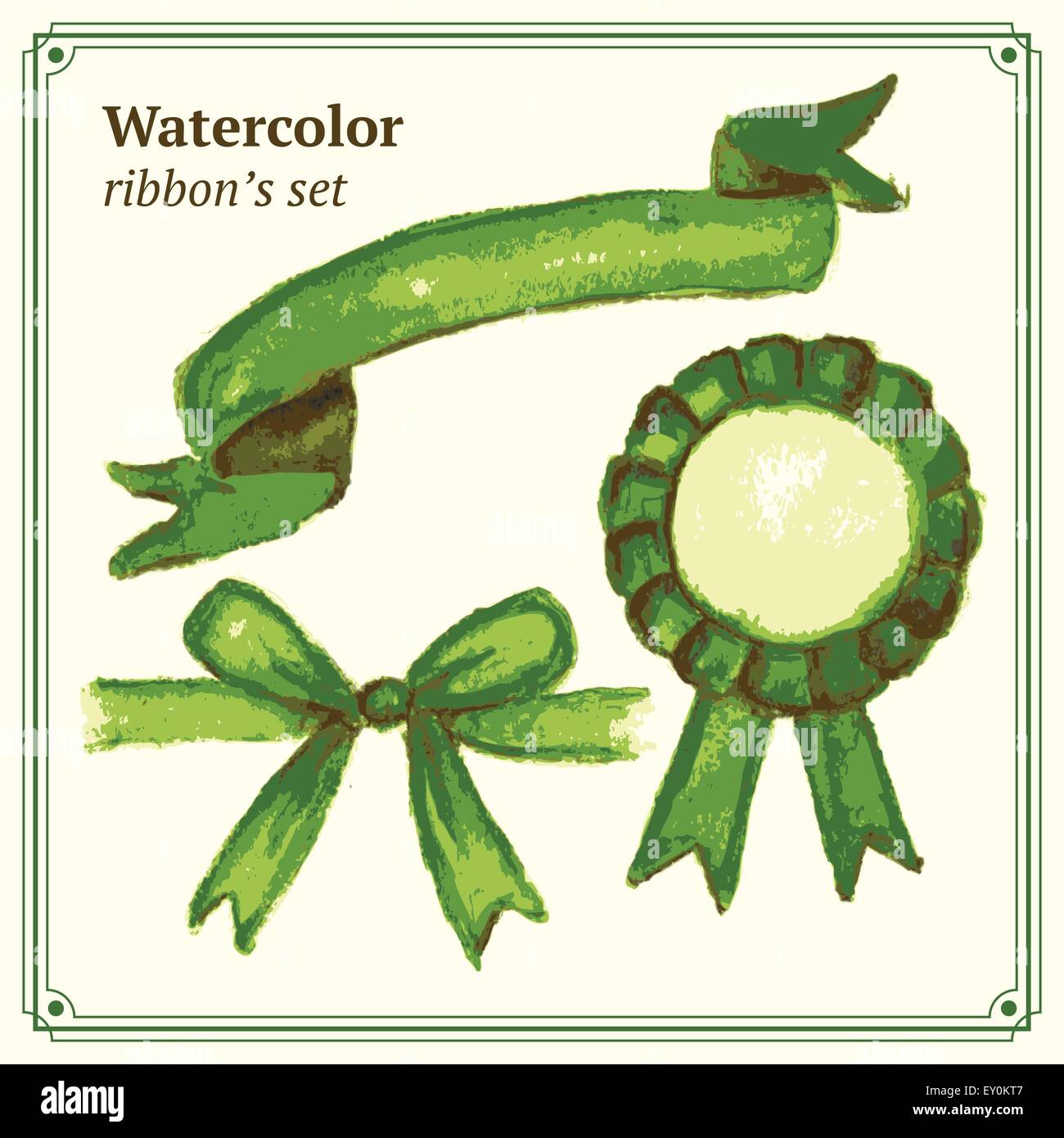 Watercolor green ribbons set in vintage style, vector Stock Vector ...