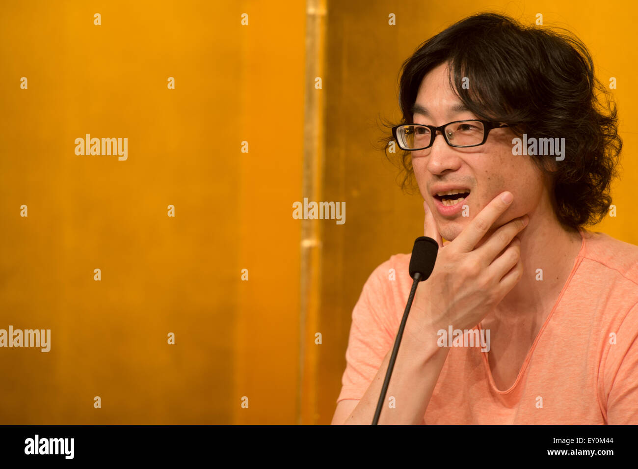 The 153rd Naoki Prize winner, Akira Higashiyama attends the press ...