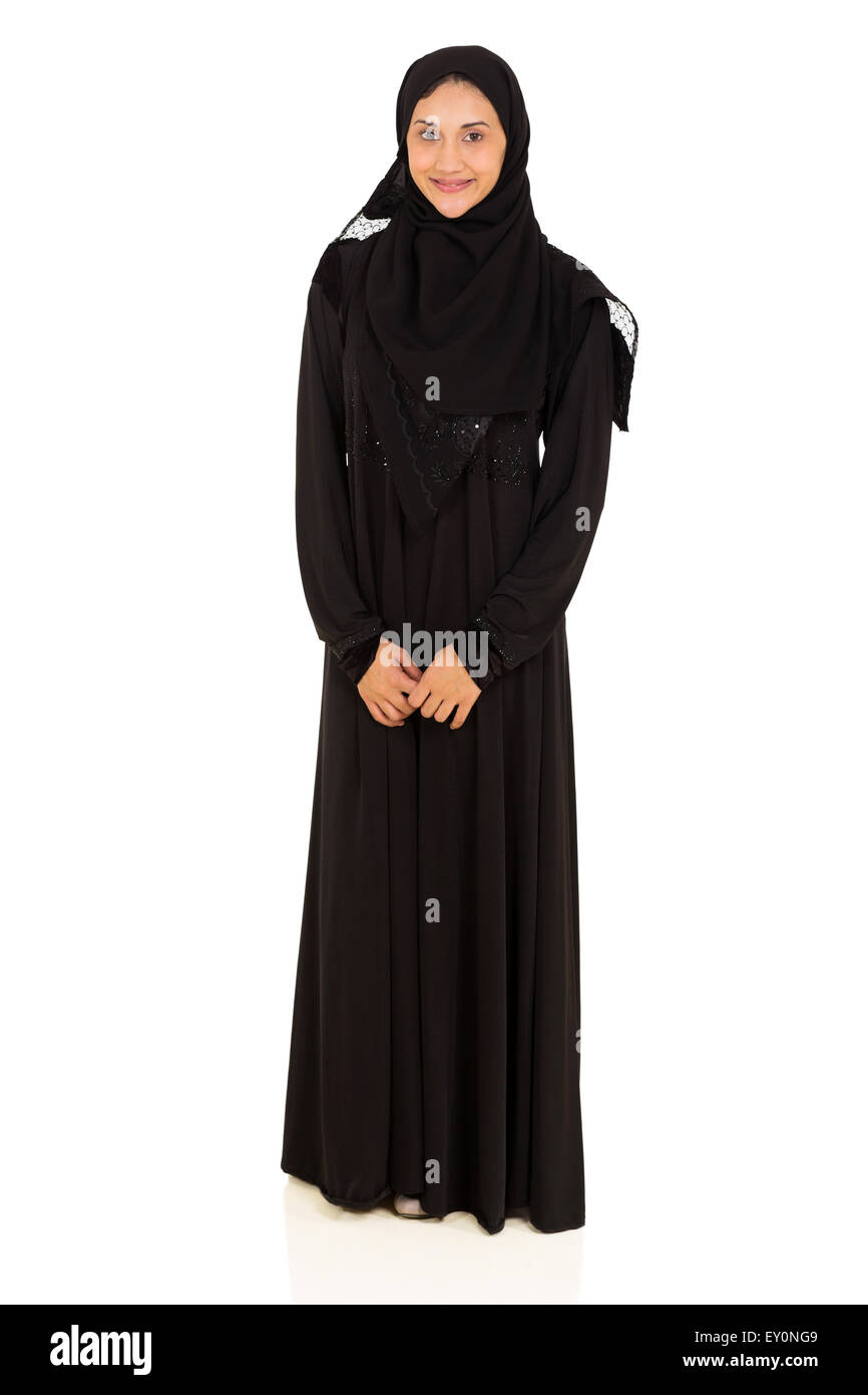 full length portrait of young Muslim woman isolated on white Stock ...
