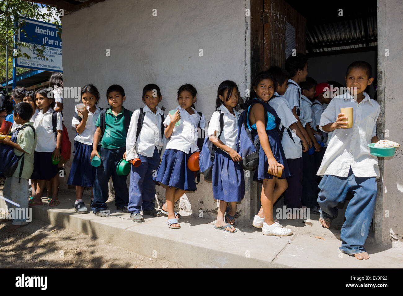 Students queuing for lunch in a rural school in Cusmapa, Nicaragua ...