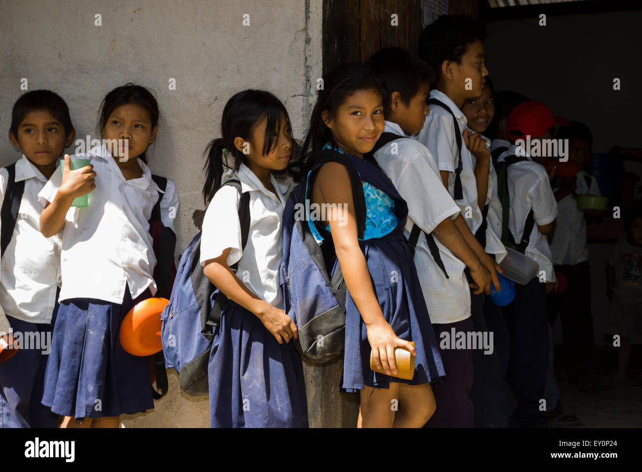 Students queuing for lunch in a rural school in Cusmapa, Nicaragua ...