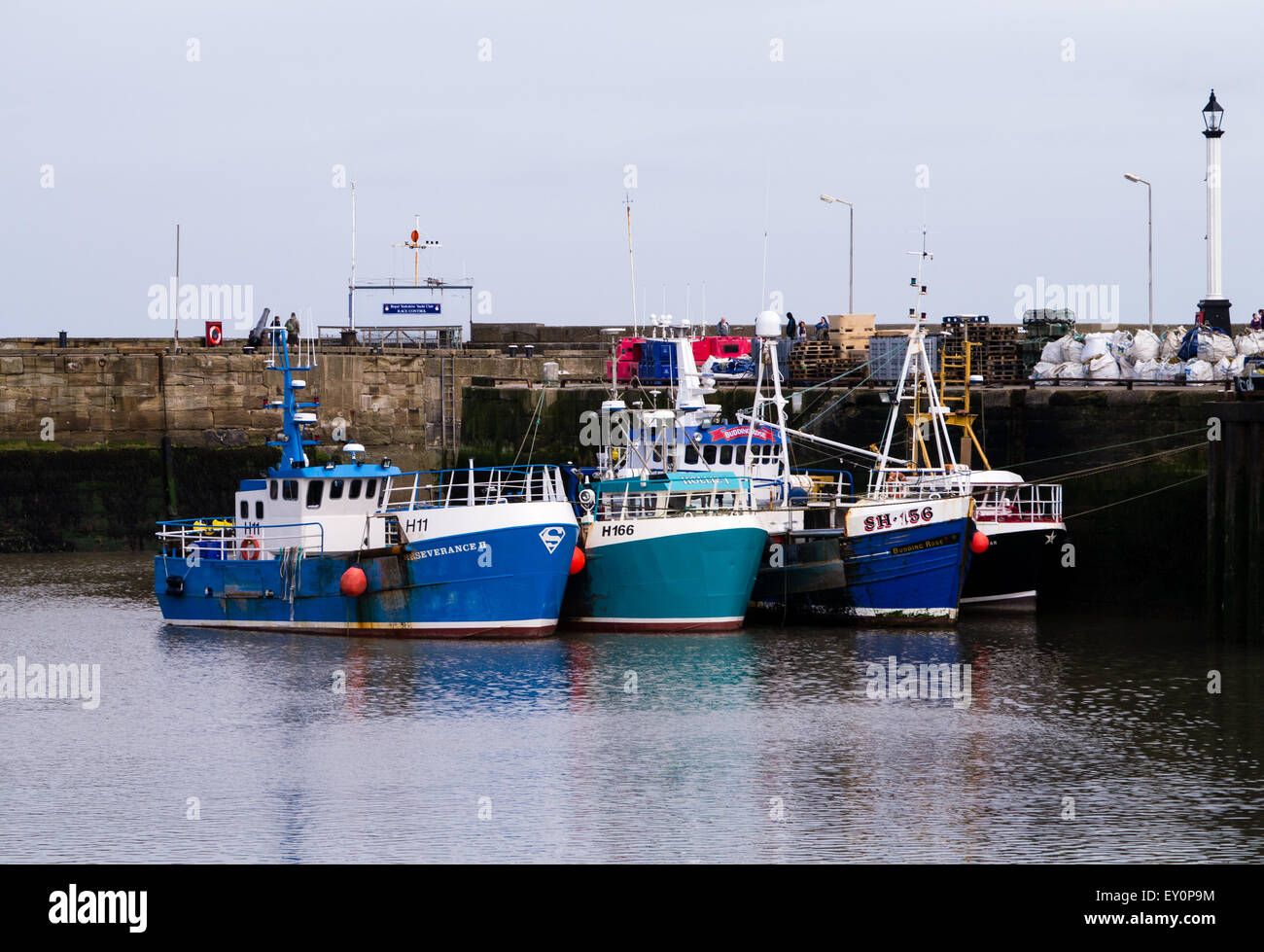 Fishing boats moored in Bridlington Harbour, East Riding of Yorkshire ...