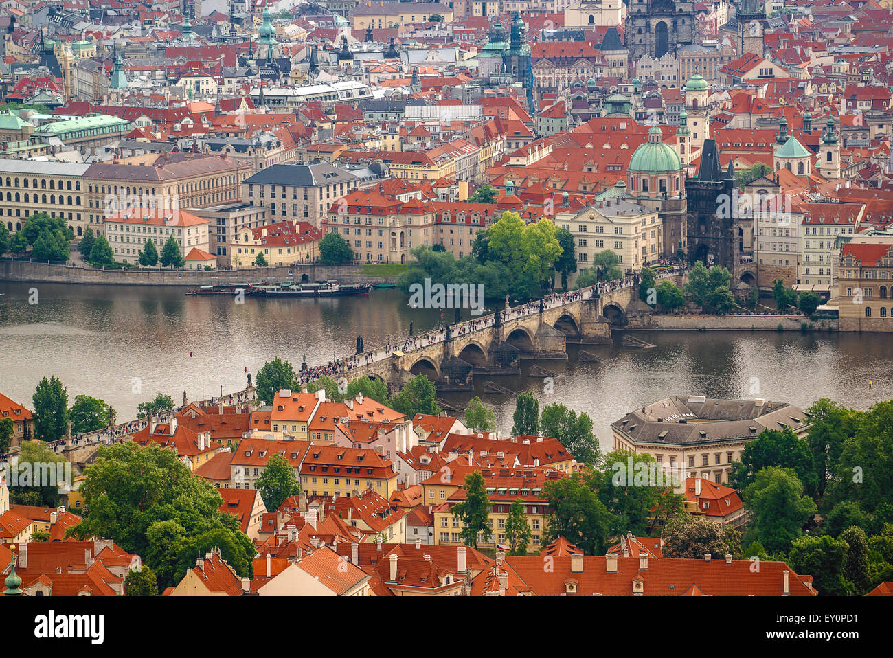 Panoramic View of Prague Charles Bridge over Vlatava River from Petrin ...