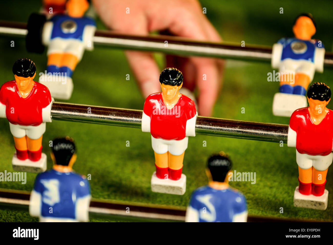 Vintage Foosball, Blue and Red Players Team in Table Soccer or Football ...