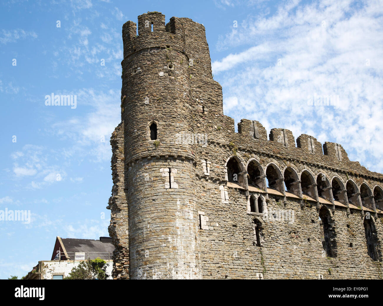 Castle tower and walls, Swansea, West Glamorgan, South Wales, UK Stock ...