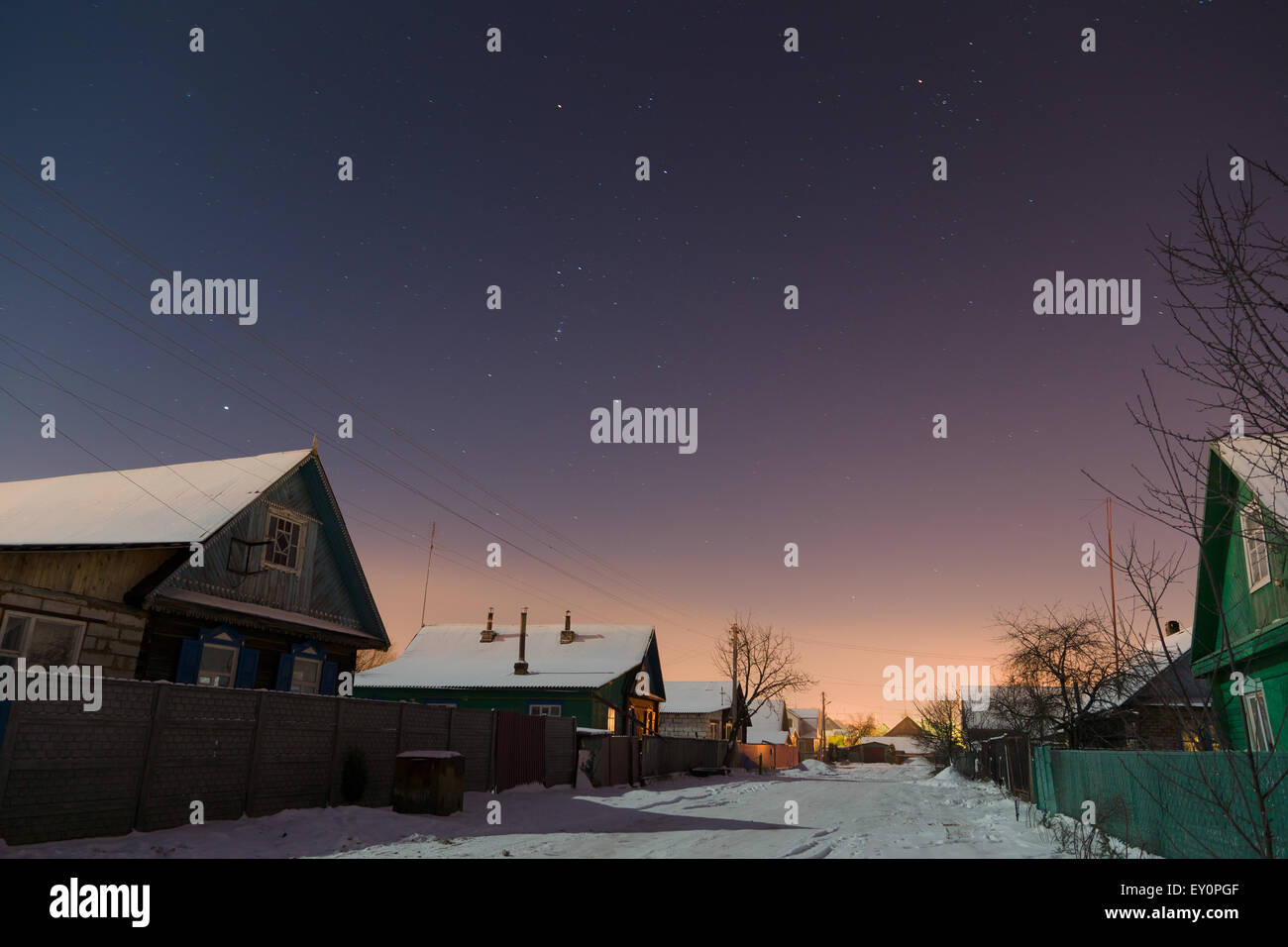 early morning in the village when in the sky stars are still visible ...