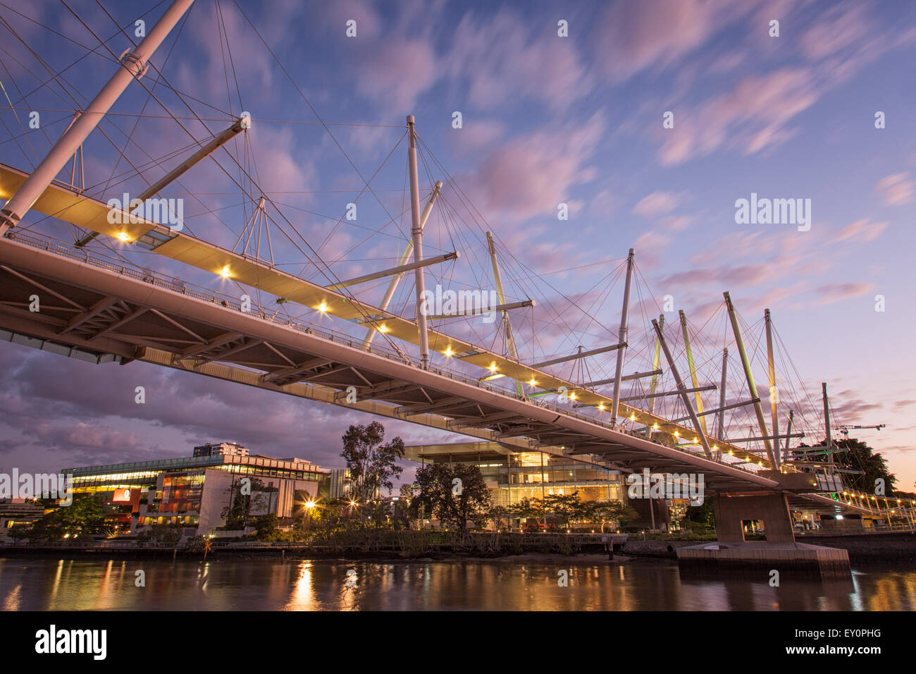 Kurilpa Bridge spanning the Brisbane River. Visible in the background ...