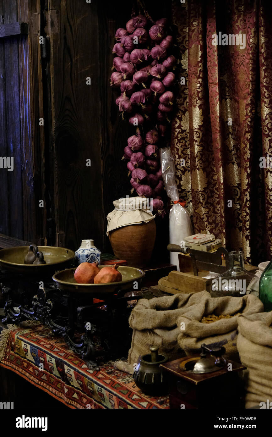 Decoration depicting market scene in Sirvansah muzey restaurant in the ...