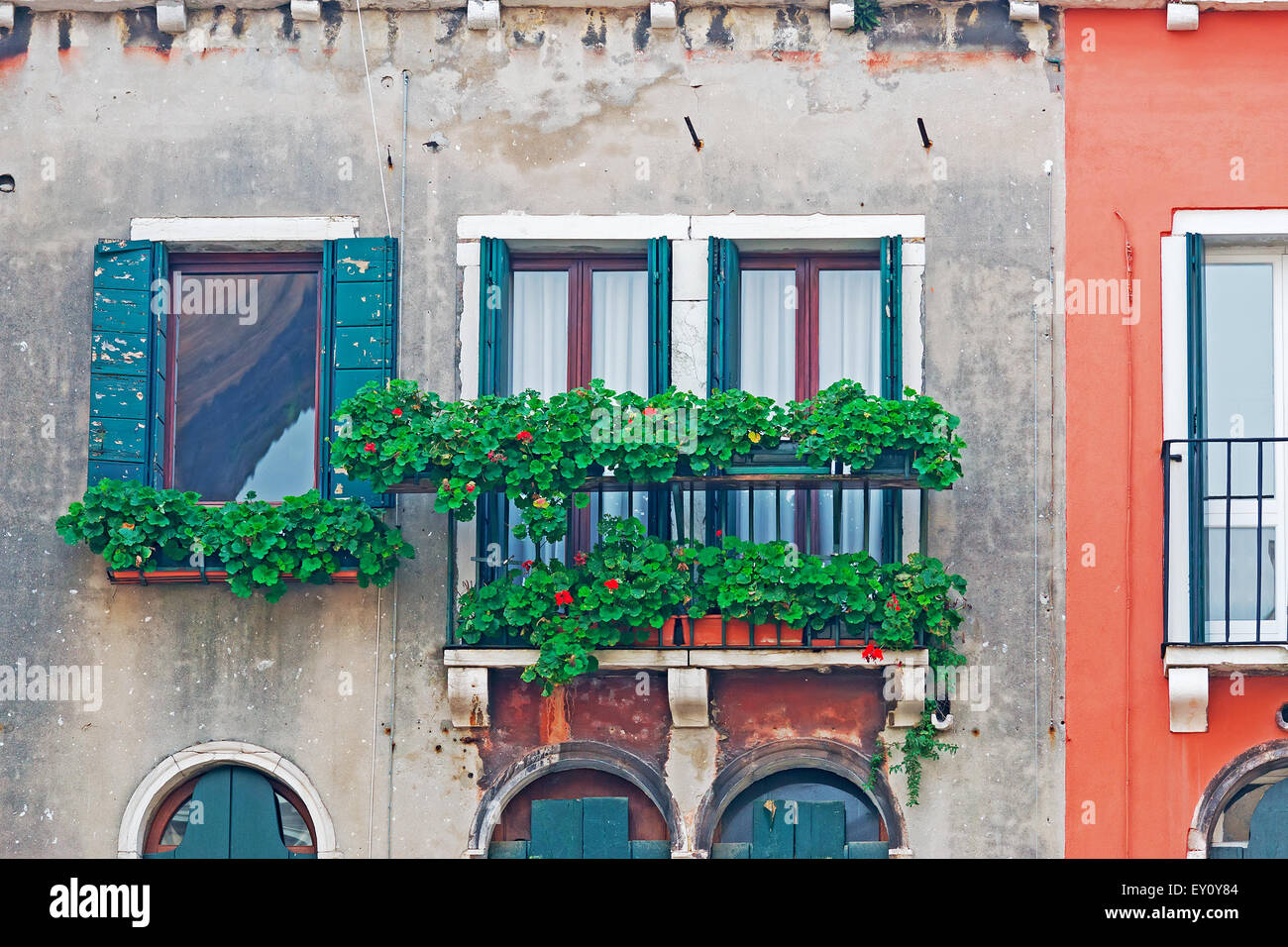 old balcony in a Venetian building Stock Photo - Alamy