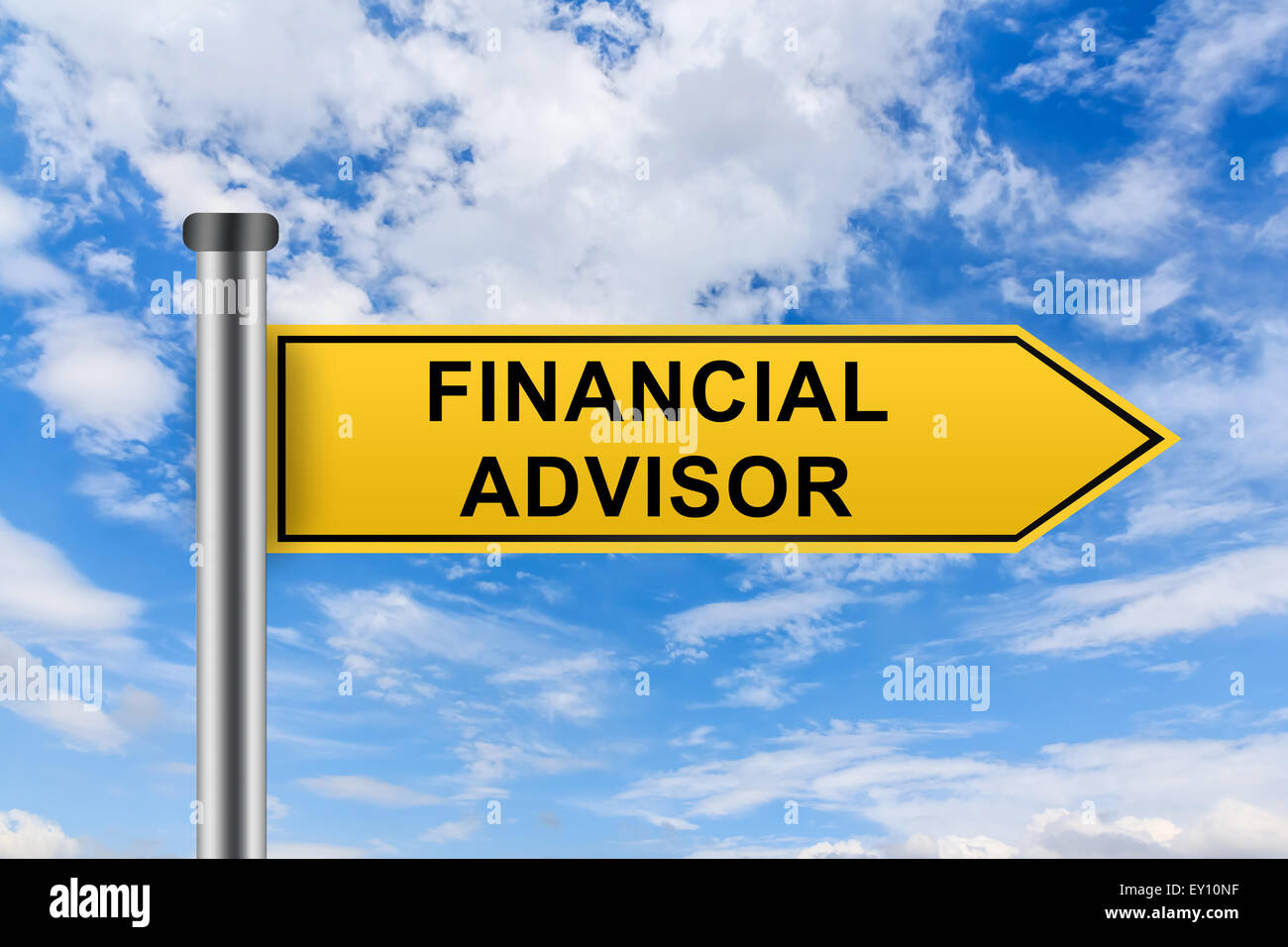 financial advisor words on yellow road sign on blue sky Stock Photo - Alamy