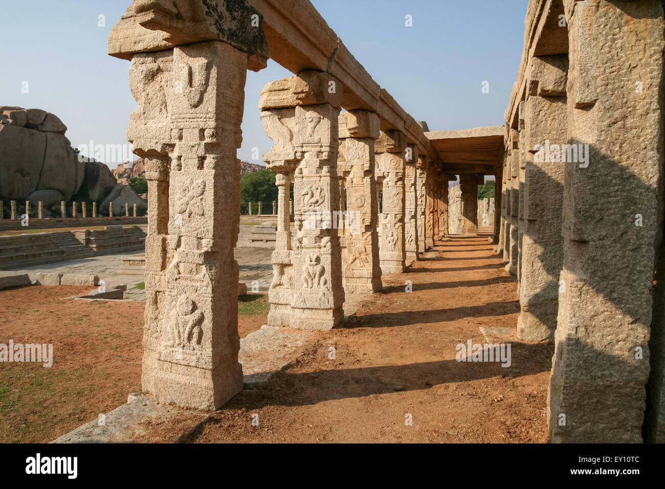 Pillars of ruined temple in hampi Stock Photo - Alamy