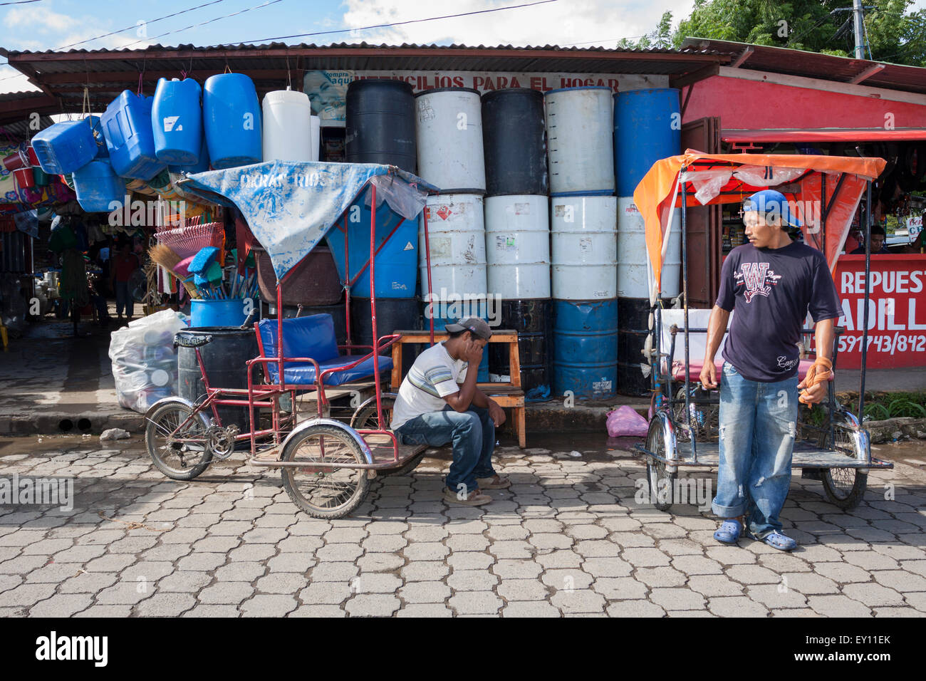 Rickshaw drivers taking a break in Rivas, Nicaragua Stock Photo - Alamy