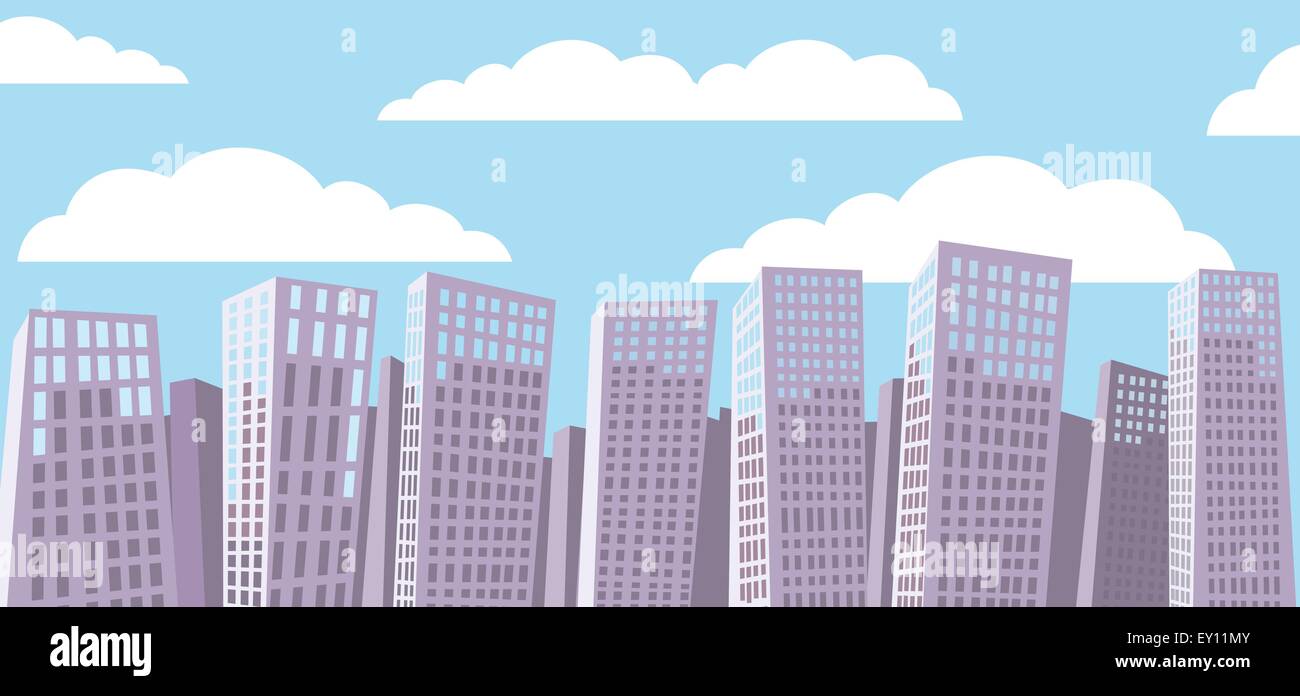 Cartoon cityscape background. Blue sky. White clouds Stock Vector Image ...