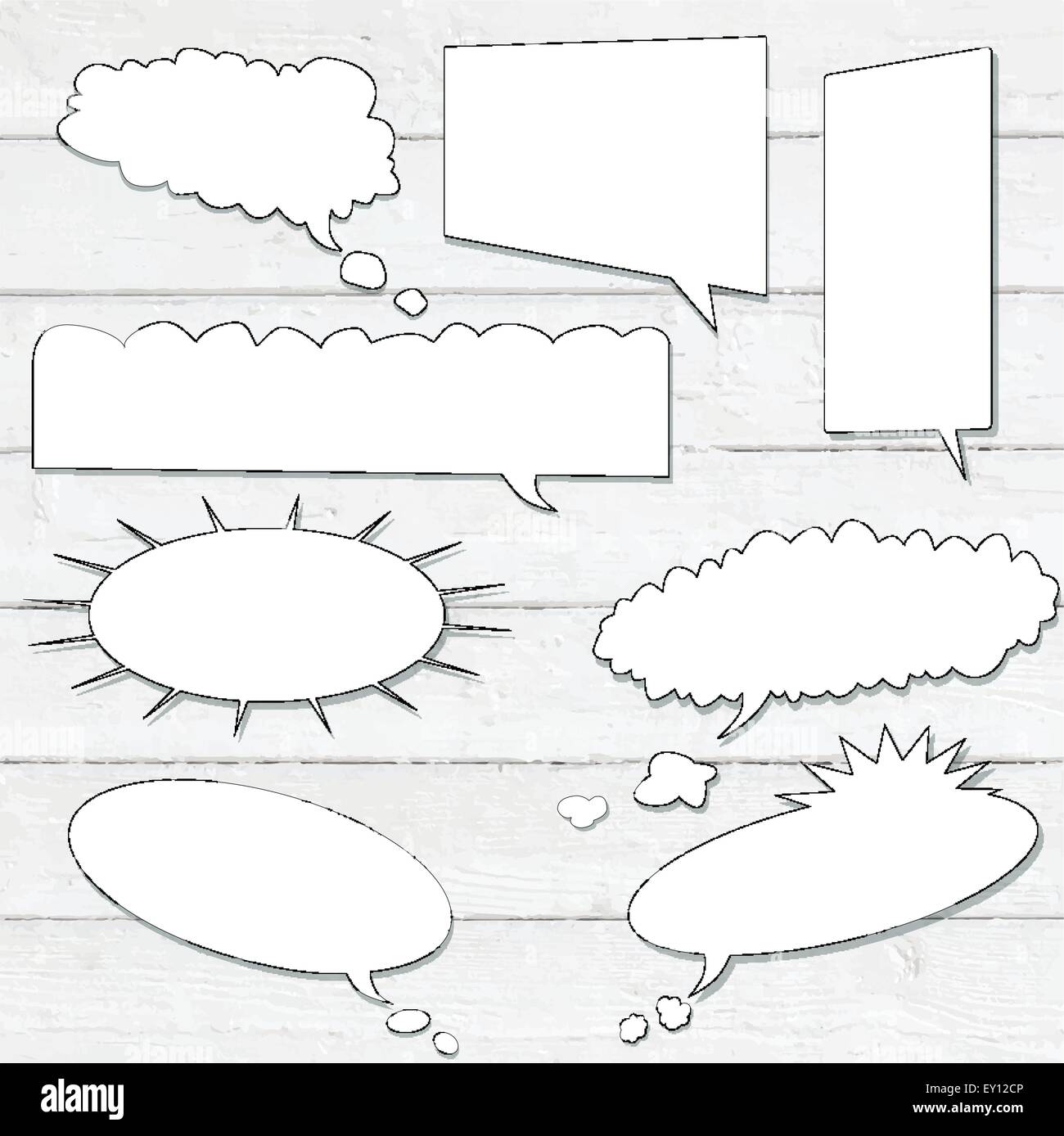 Vector speech bubbles with shadow like clouds on white wooden wall ...