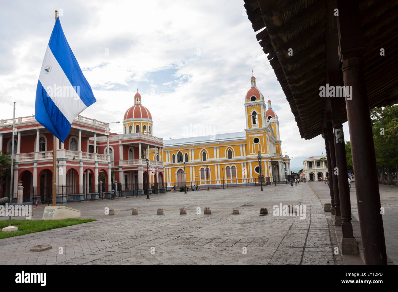 Huge Nicaraguan flag at Independence Square in Granada, Nicaragua Stock ...