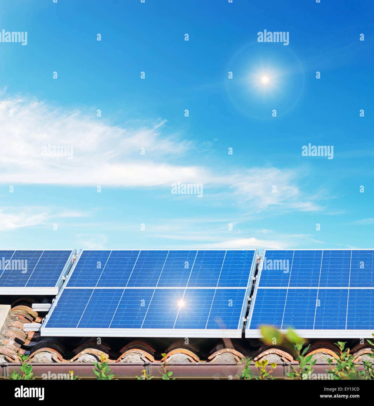 solar panels under a bright sun Stock Photo - Alamy