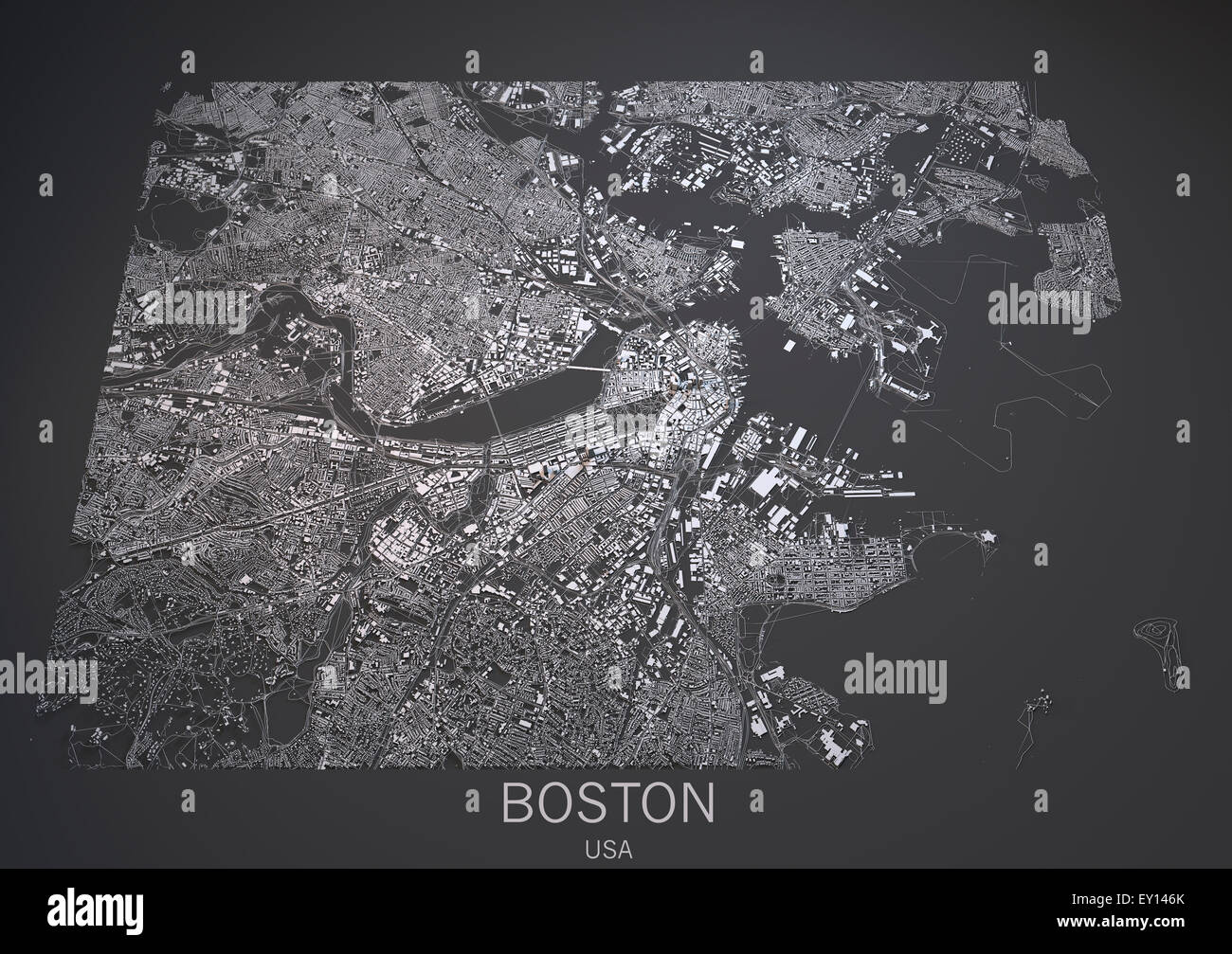 Boston streets and buildings map on black hi-res stock photography and ...