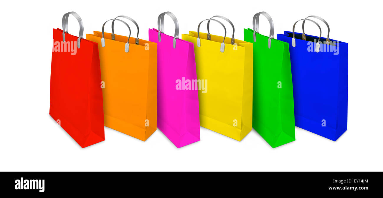 Multi Colored Shopping Bags opened and closed isolated on White ...