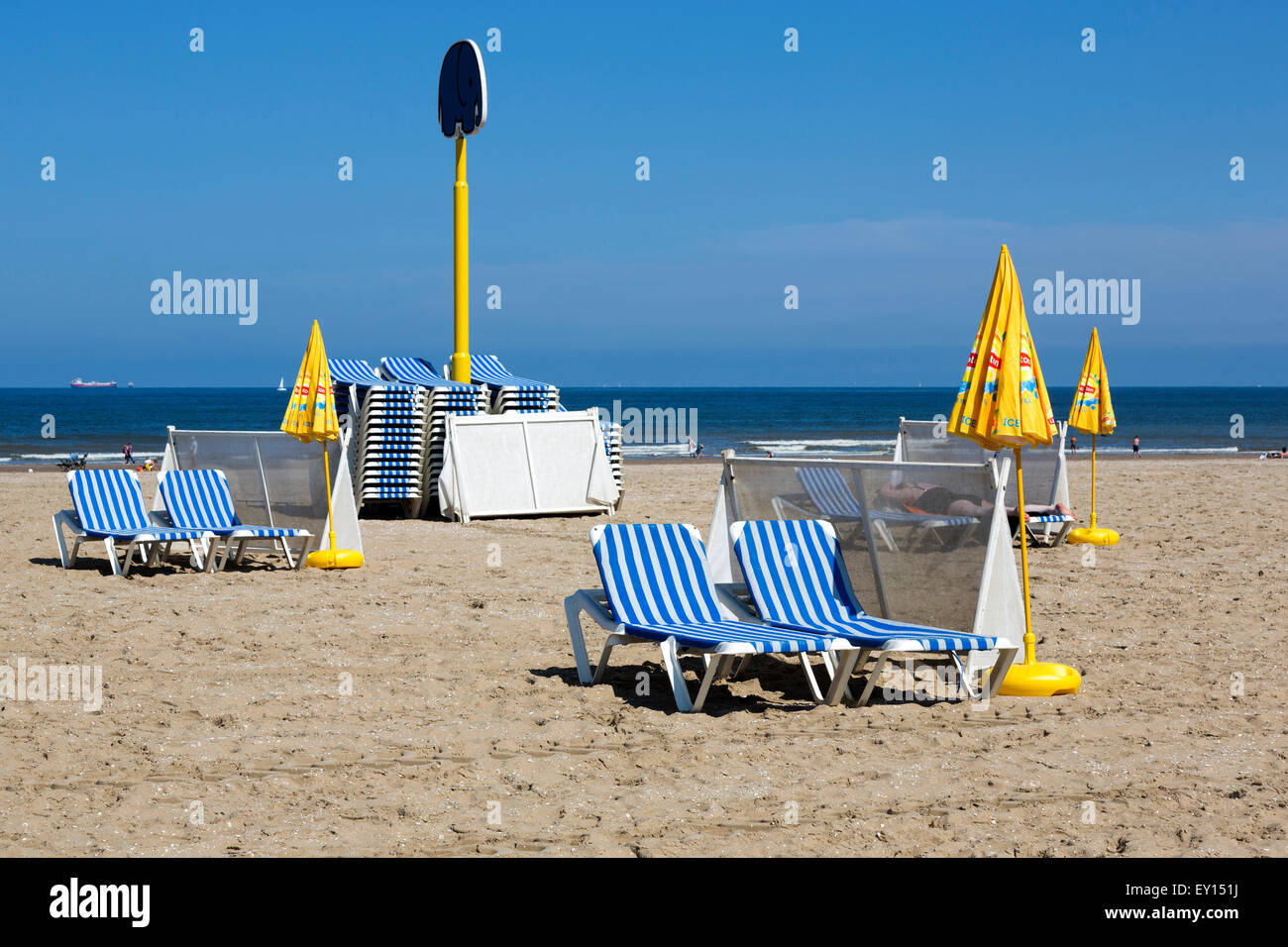 Sun loungers and parasols on the beach Scheveningen, Den Haag, The ...
