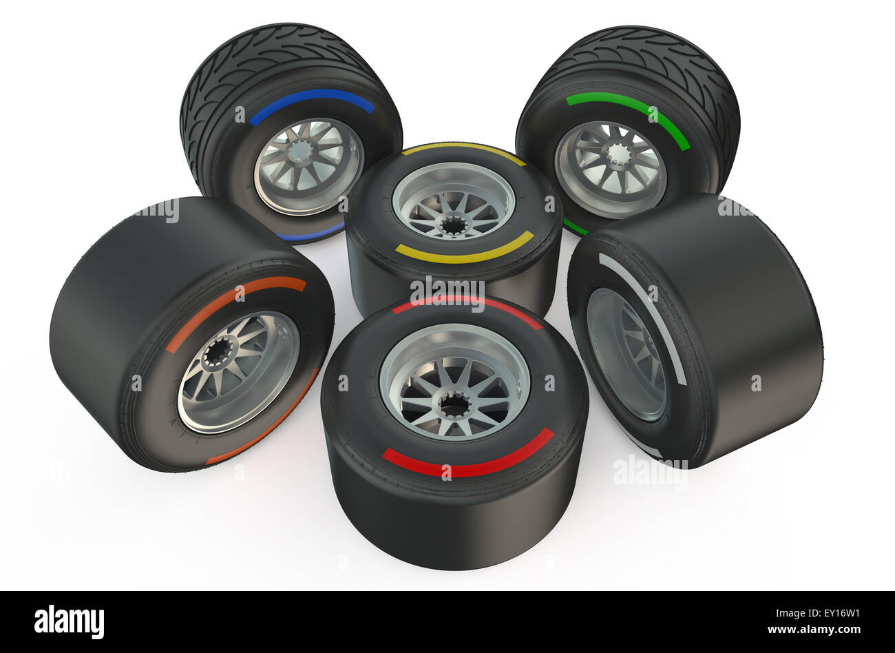 group racing wheels isolated on white background Stock Photo - Alamy