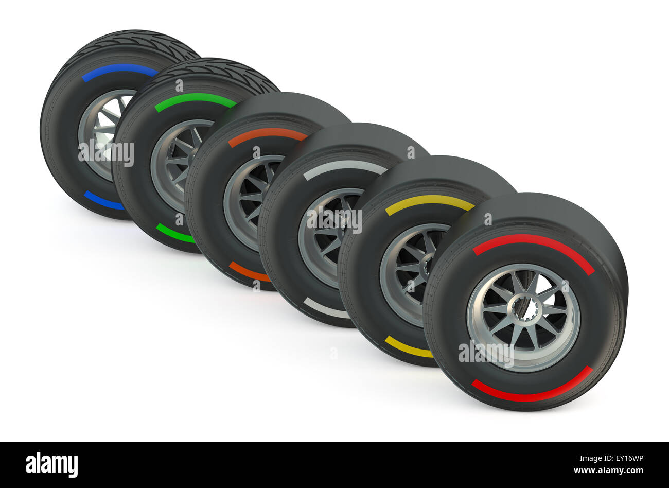 set of racing wheels isolated on white background Stock Photo - Alamy