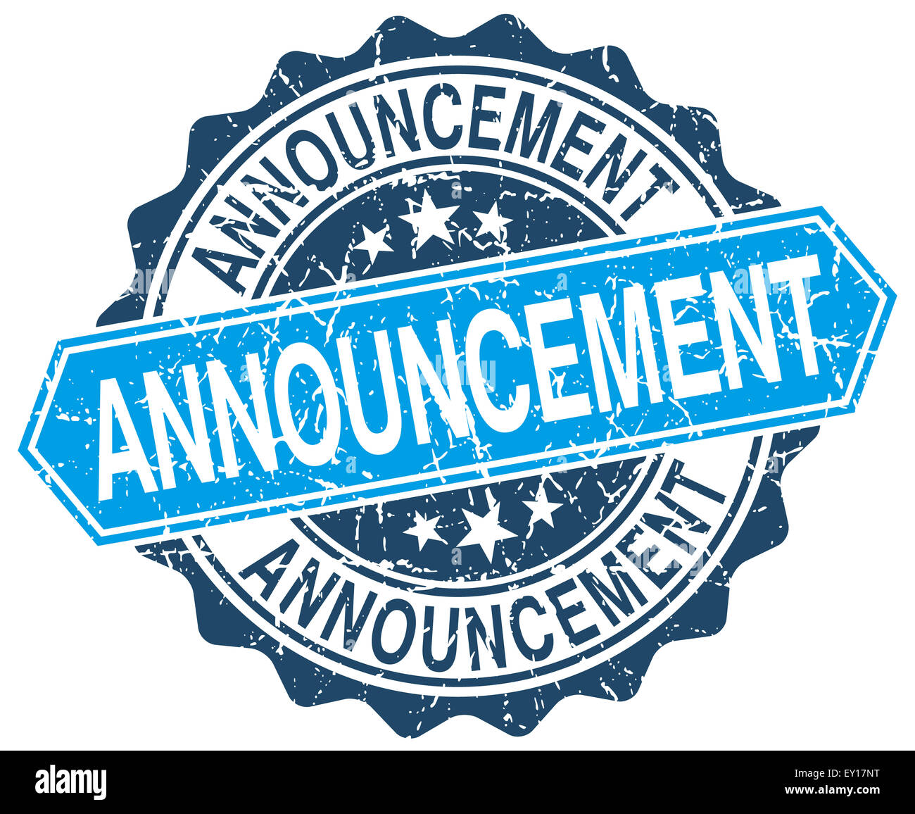 announcement blue round grunge stamp on white Stock Photo - Alamy