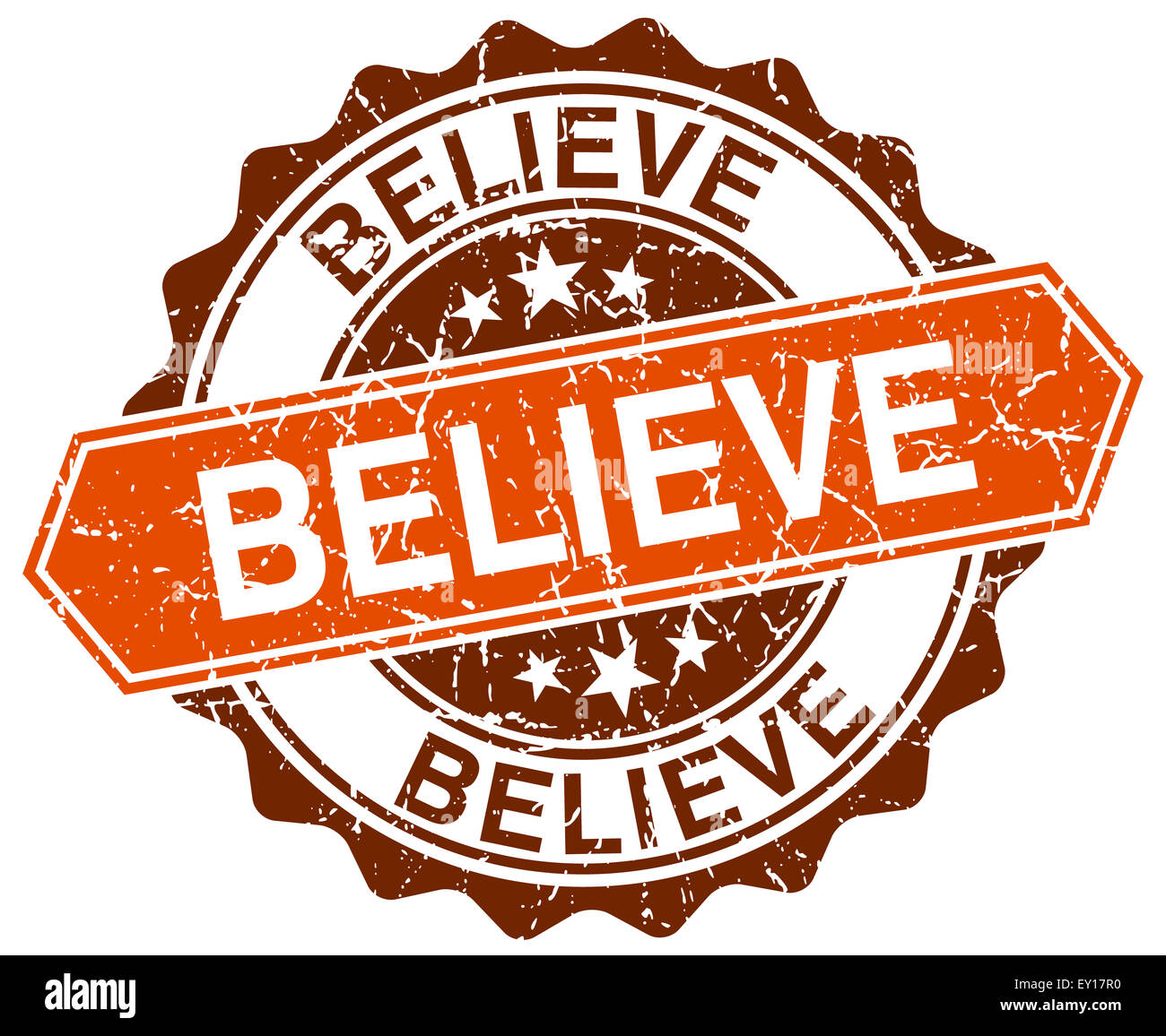 believe orange round grunge stamp on white Stock Photo - Alamy
