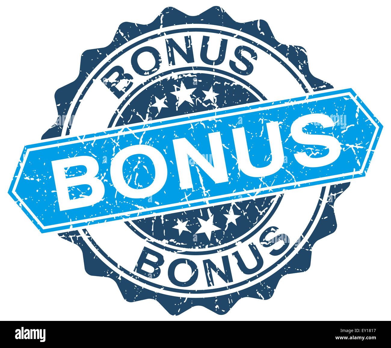 bonus blue round grunge stamp on white Stock Photo - Alamy