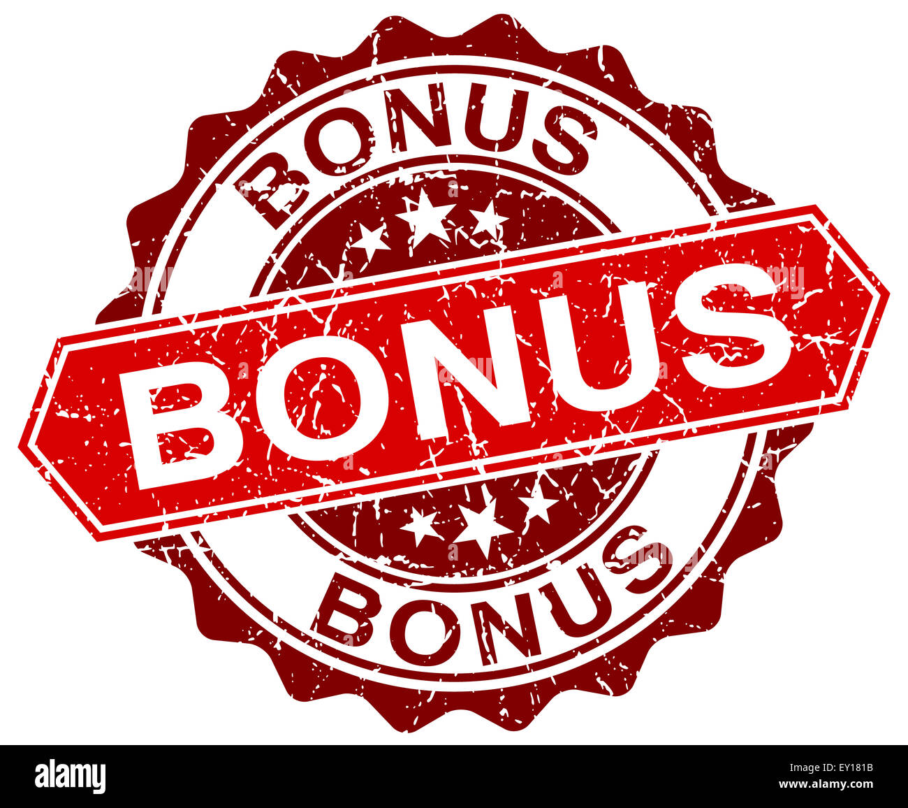 bonus red round grunge stamp on white Stock Photo - Alamy
