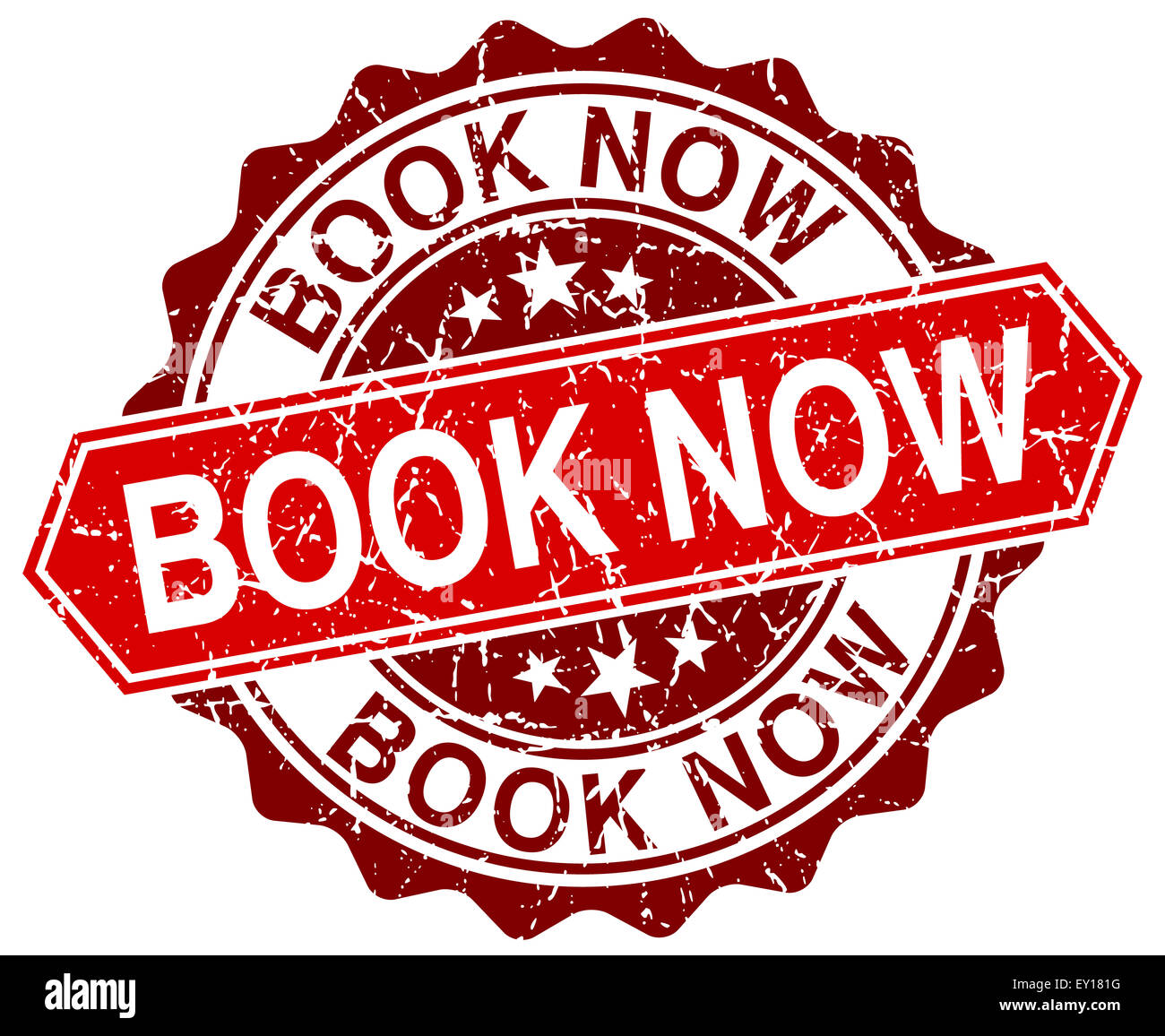 book now red round grunge stamp on white Stock Photo - Alamy