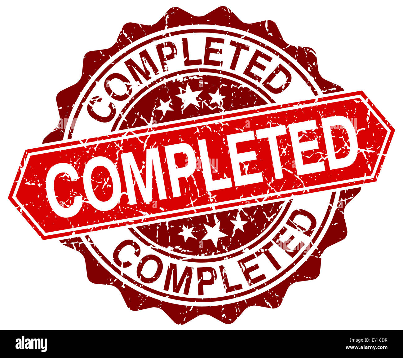 completed red round grunge stamp on white Stock Photo - Alamy