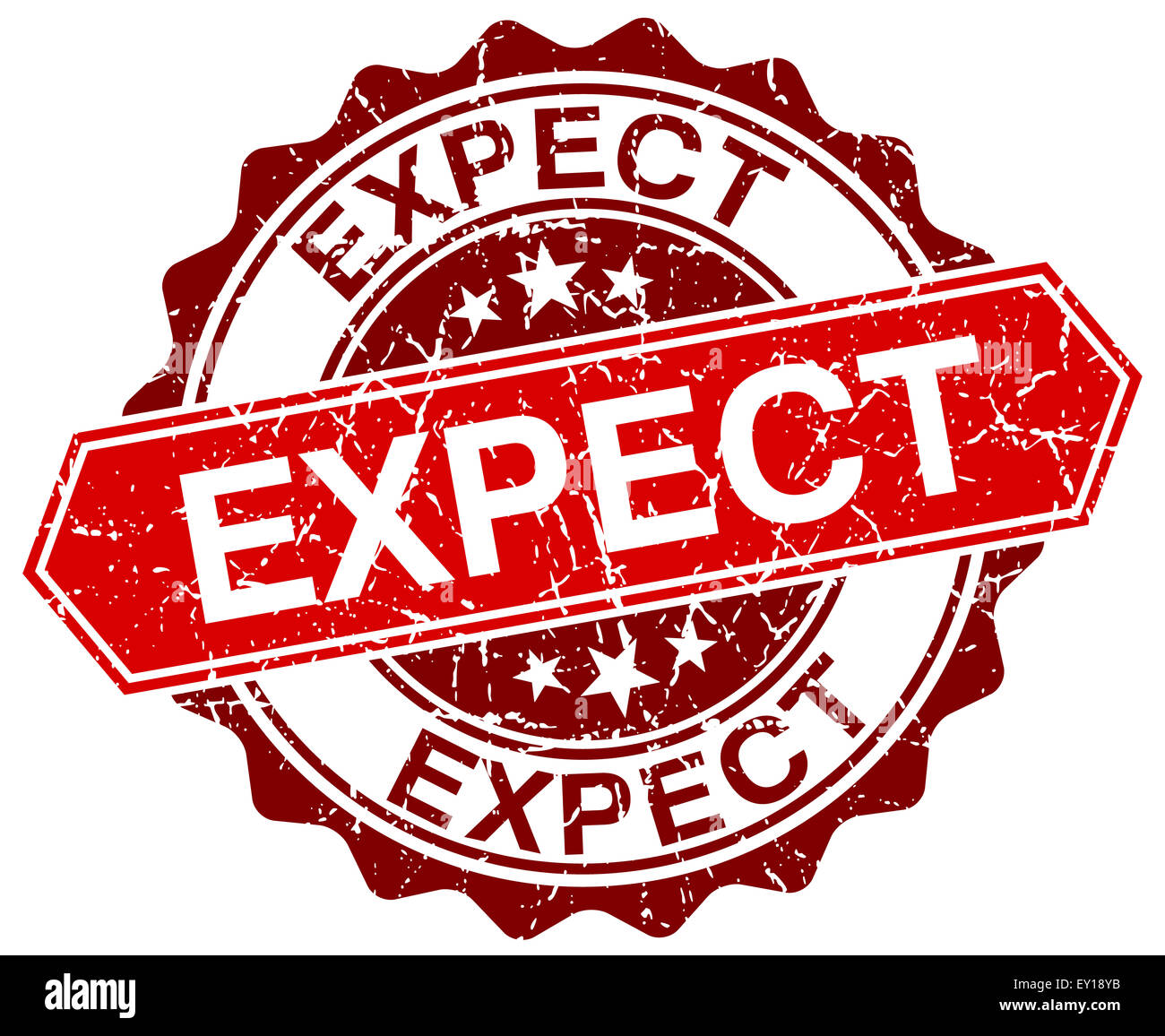 expect red round grunge stamp on white Stock Photo - Alamy
